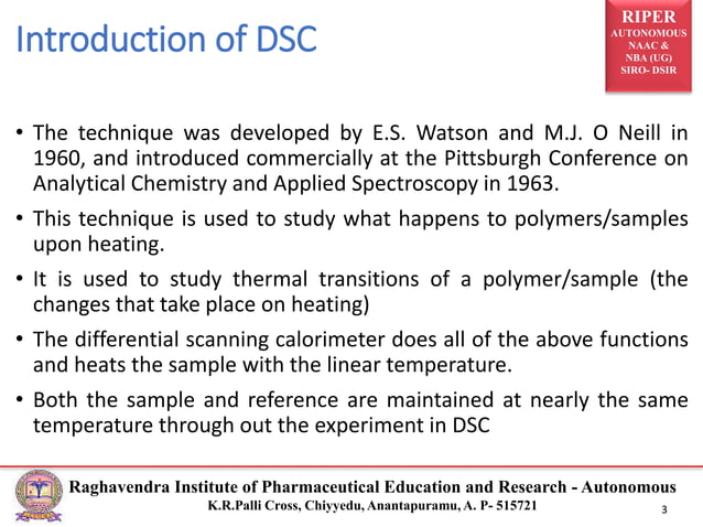 Differential Scanning Calorimeter Instrumentation.(DSC) | PPTX