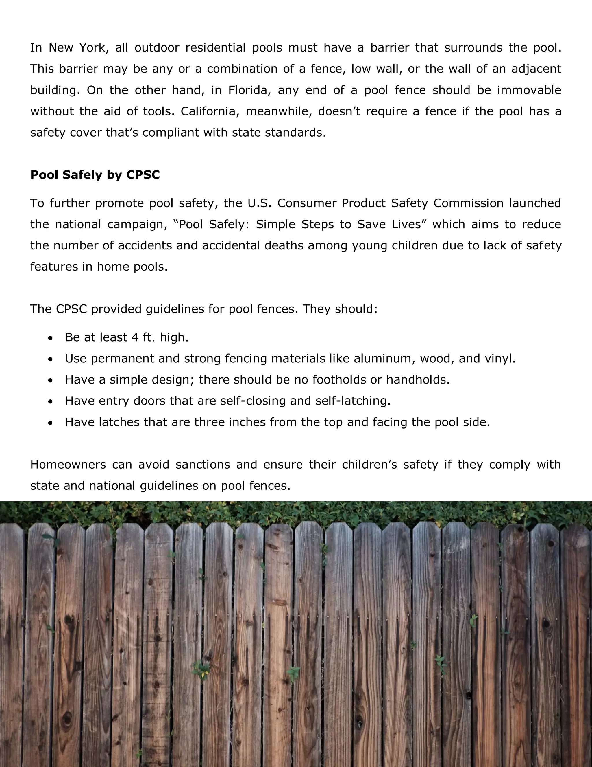 Pool Fencing Regulations across U.S. States: Commonalities and ...