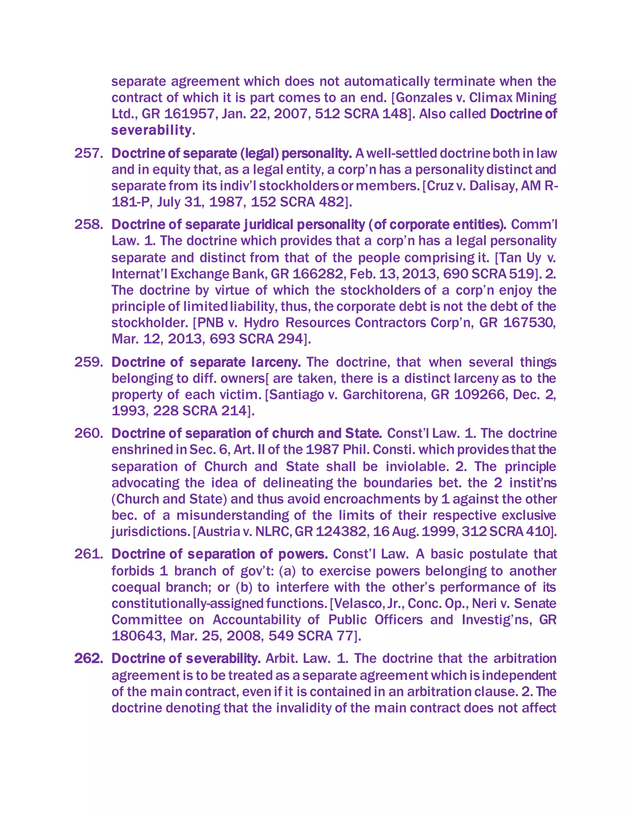 POOL OF (300+) PHILIPPINE LEGAL DOCTRINES COMPILED BY PROF. ALVIN T. CLARIDADES (AS OF 2021) | DOCX