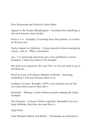 Poor Reasoning and Fallacies Cheat Sheet Appeal to the Pe.docx