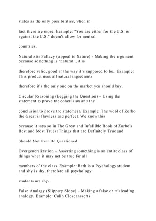 Poor Reasoning and Fallacies Cheat Sheet Appeal to the Pe.docx