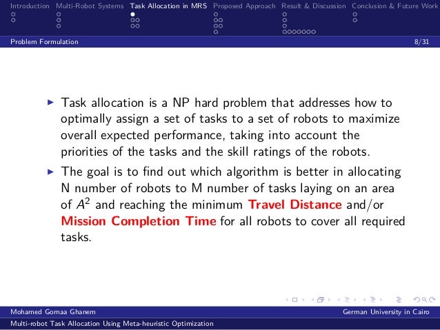 Multi Robot Task Allocation Using Meta Heuristic Optimization