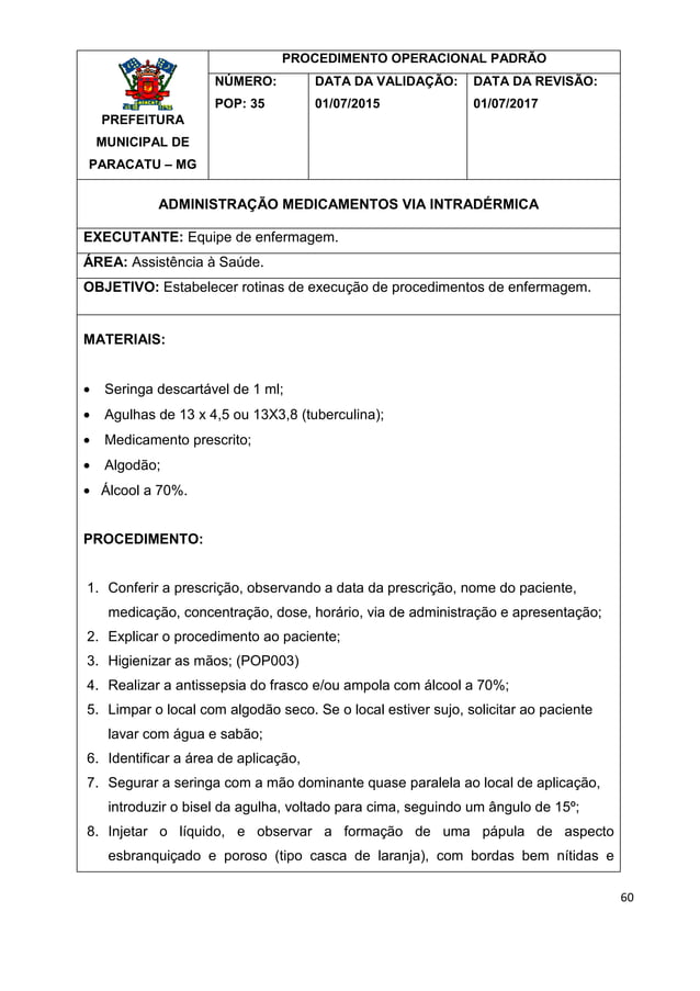 PROCEDIMENTO OPERACIONAL PADRÃO PARA PROCEDIMENTOS REALIZADOS NAS ...