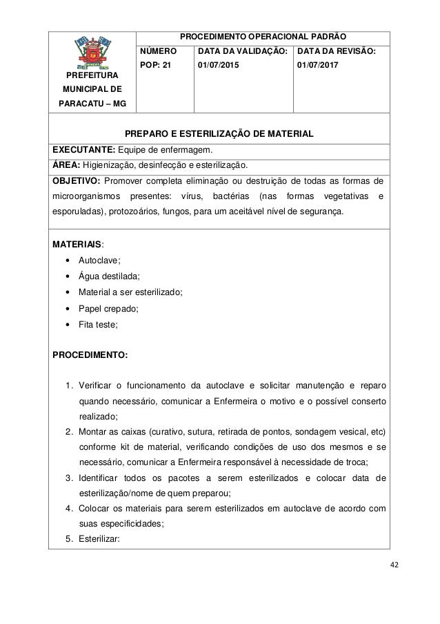 PROCEDIMENTO OPERACIONAL PADRÃO PARA PROCEDIMENTOS REALIZADOS NAS UNI…