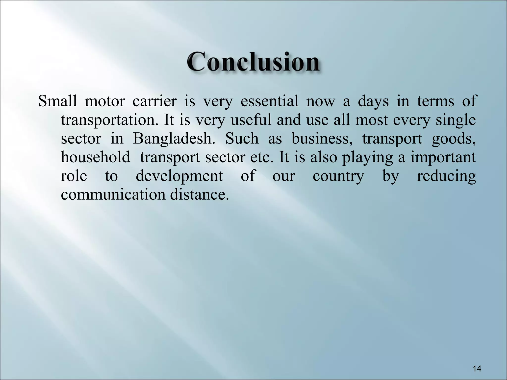 Small motor carrier in perspective of Bangladesh transportation | PPT