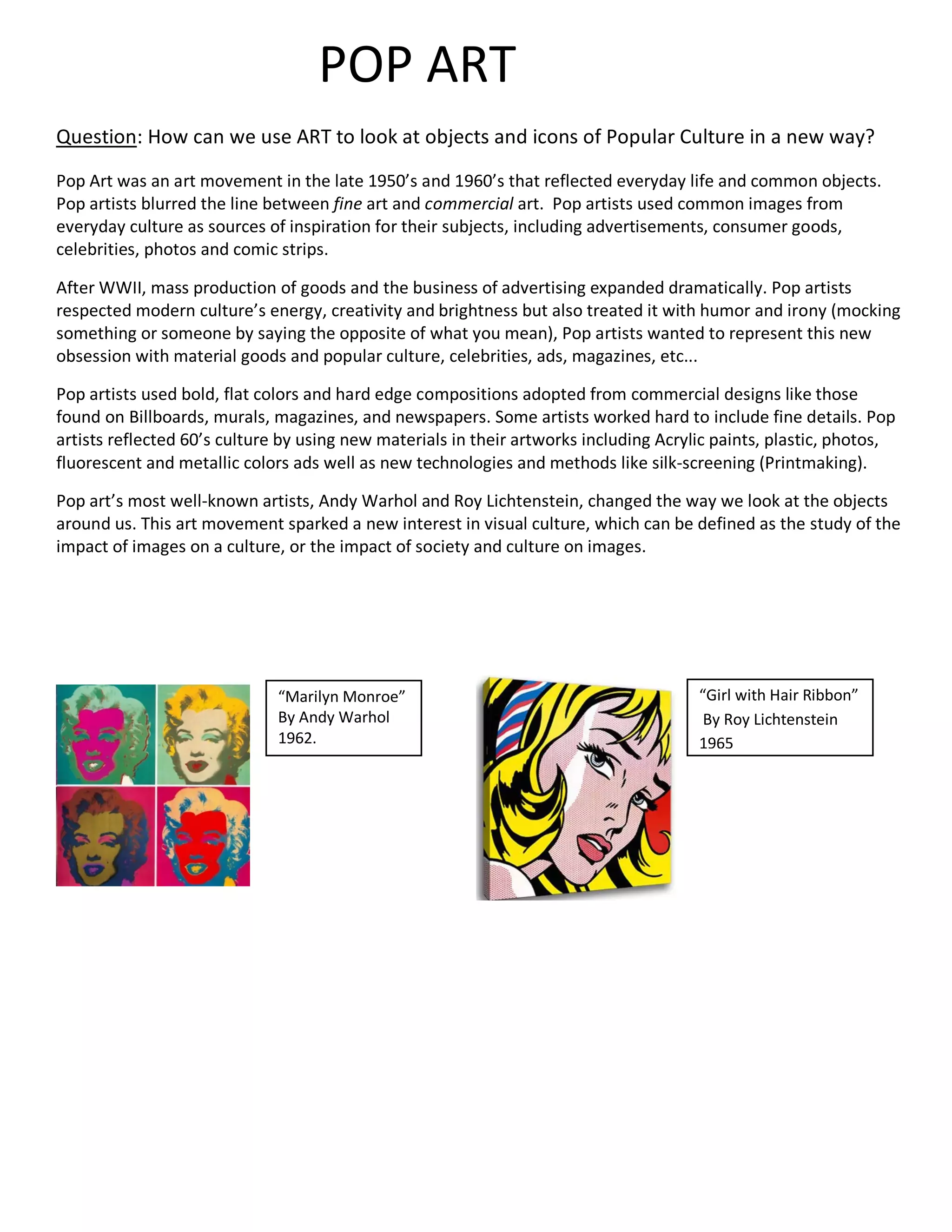 Pop art analysis handout 2 | PDF