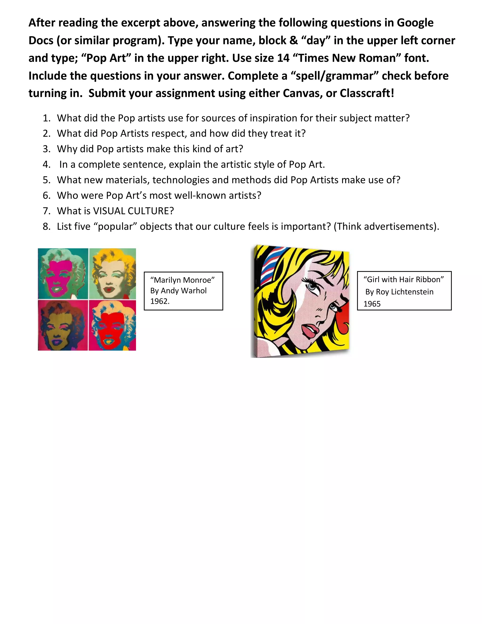 Pop art analysis handout 2 | PDF