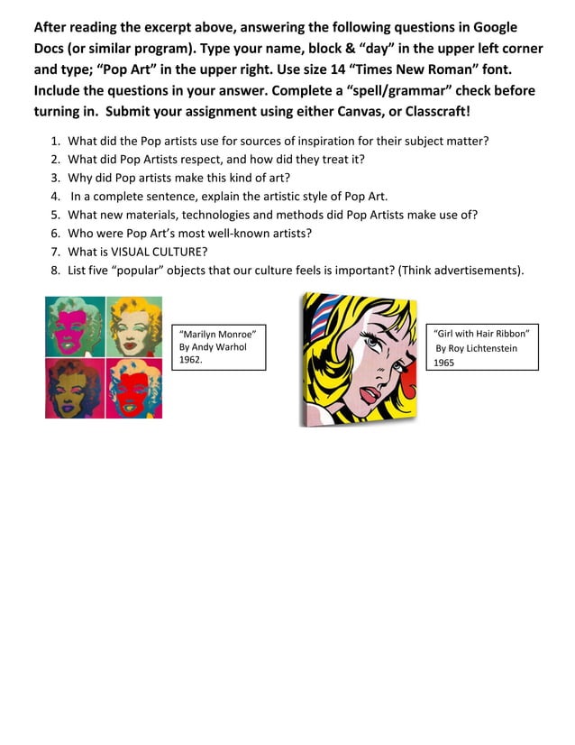 Pop art analysis handout 2 | PDF | Modern Art | Fine Art