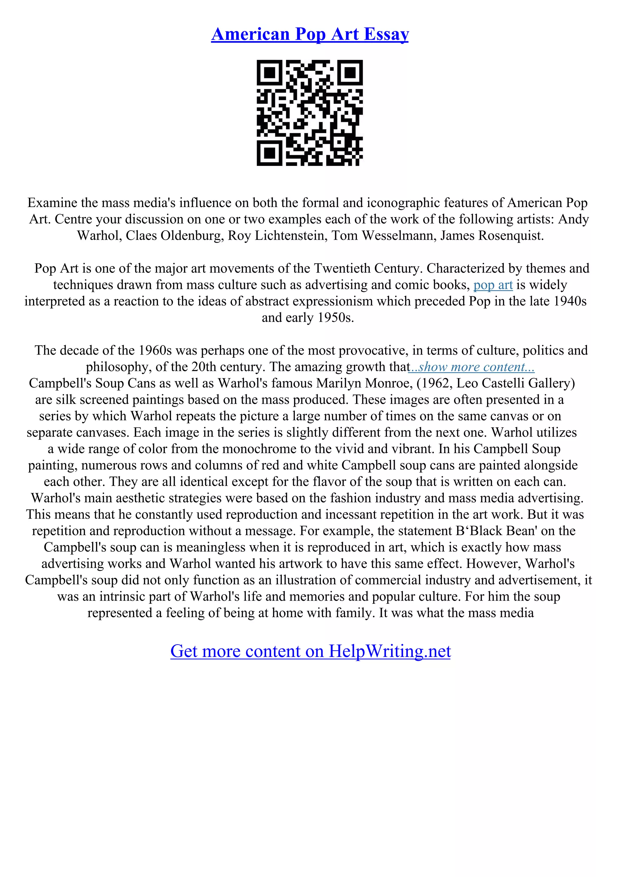 Pop Art Essay | PDF