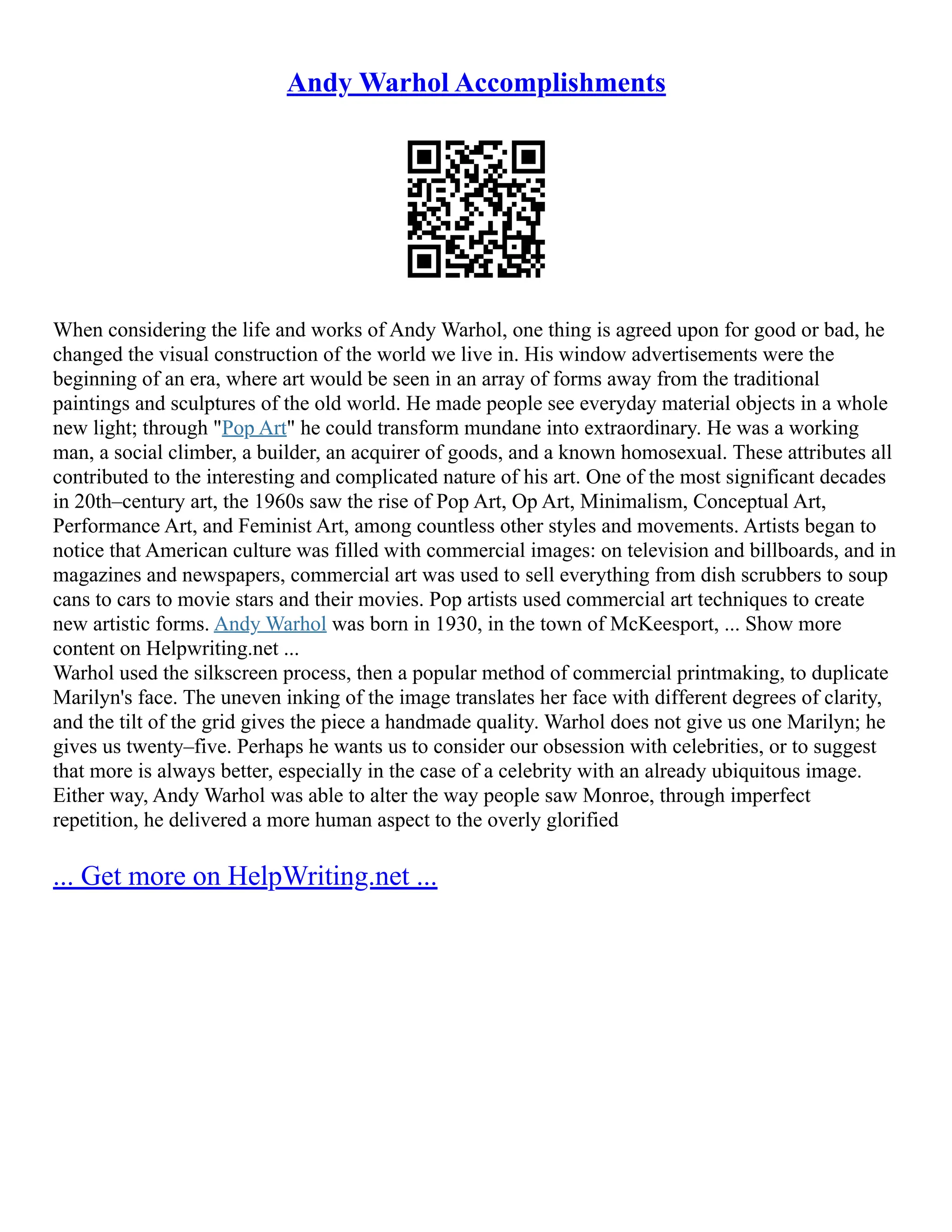 Pop Art Research Paper | PDF | Modern Art | Fine Art