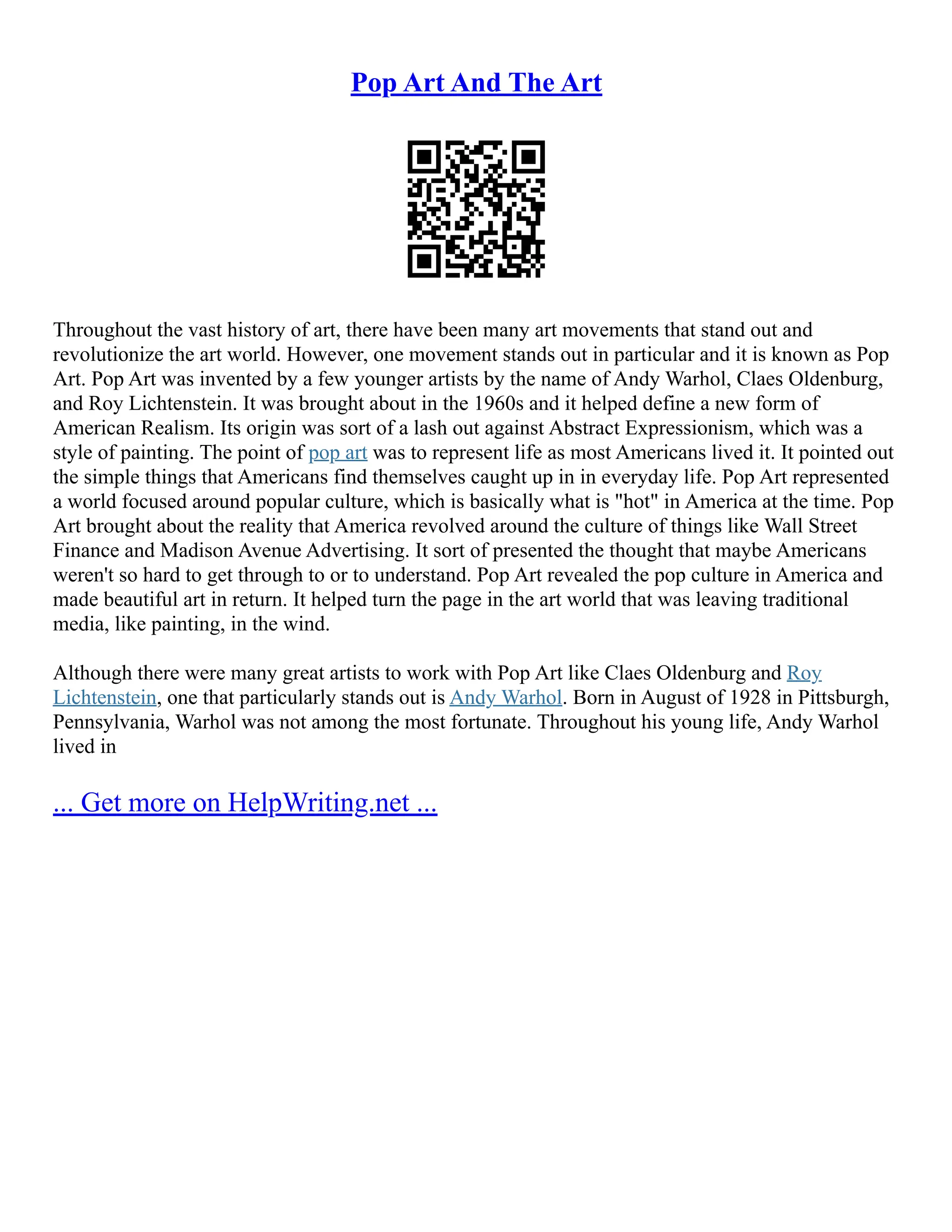 Pop Art Research Paper | PDF | Modern Art | Fine Art