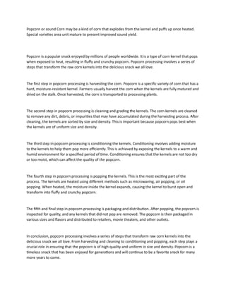 Popcorn Processing Project Report, Feasibility Study Report and ...
