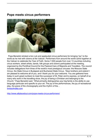 Pope meets circus performers | PDF | Christianity | Religion & Spirituality