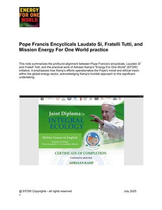Pope Francis Encyclicals Laudato Si, Fratelli Tutti and Mission Energy ...