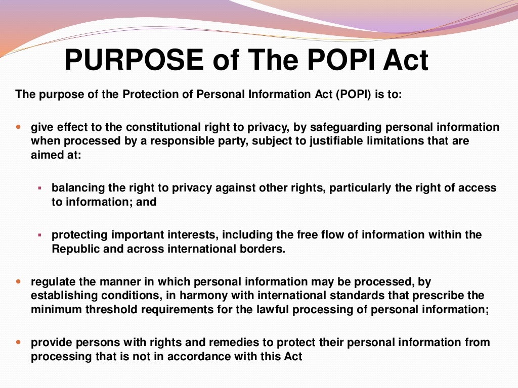 The Popi Act 4 of 2013 - Implications for iSCM