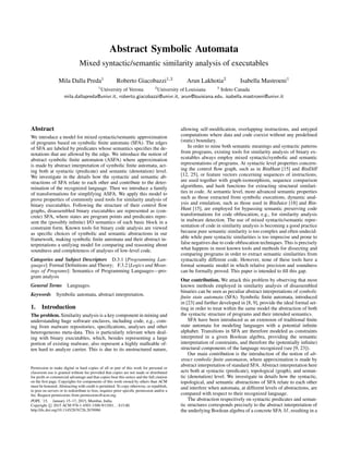 Abstract Symbolic Automata: Mixed syntactic/semantic similarity analysis of executables | PDF