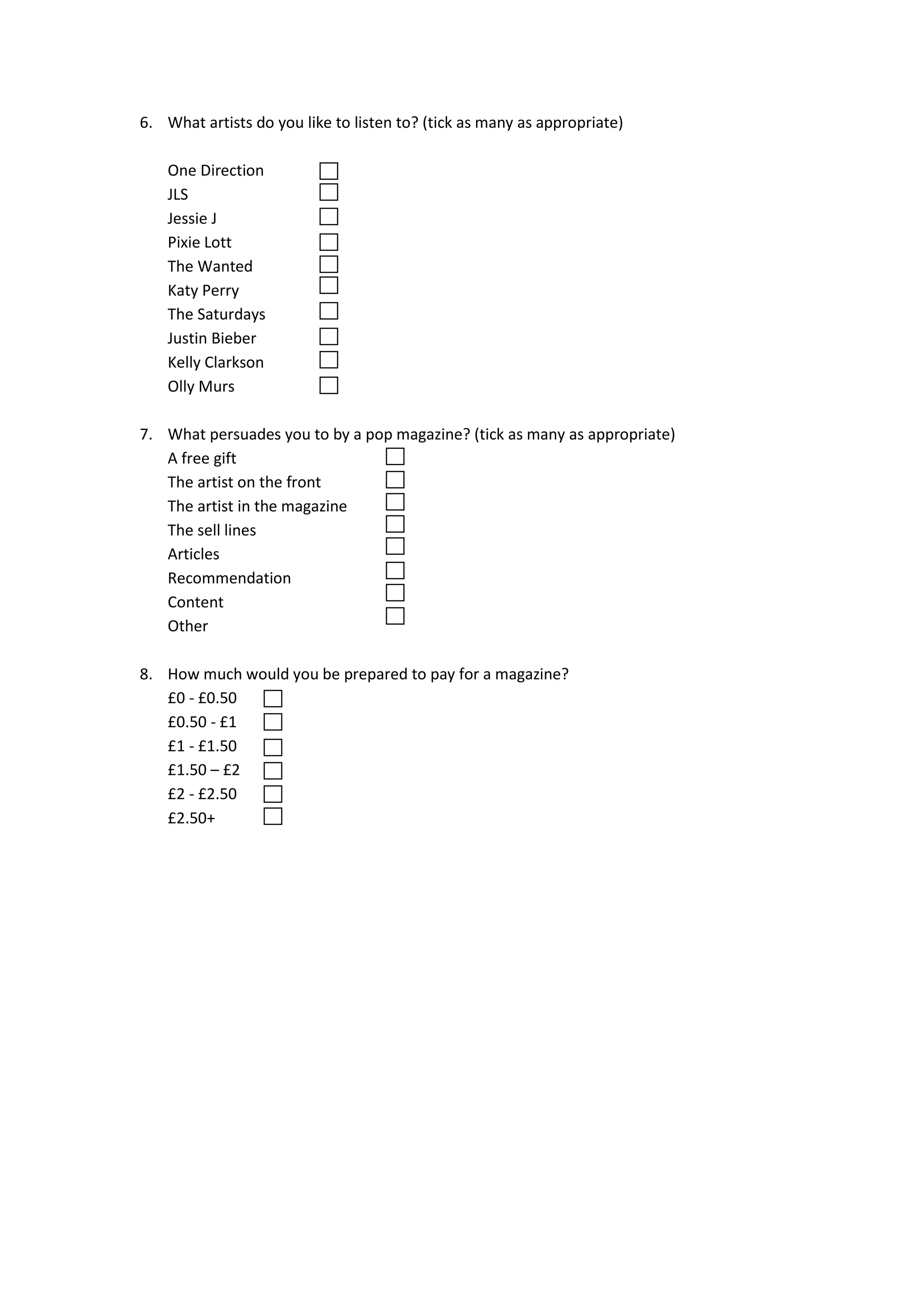 Pop magazine questionnaire | DOCX