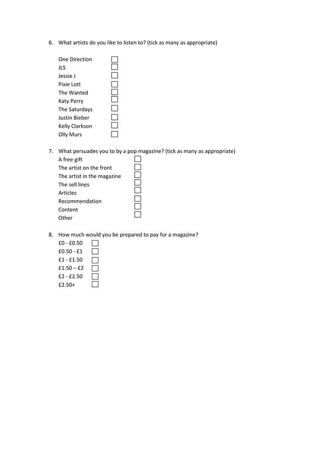 Pop magazine questionnaire | DOCX