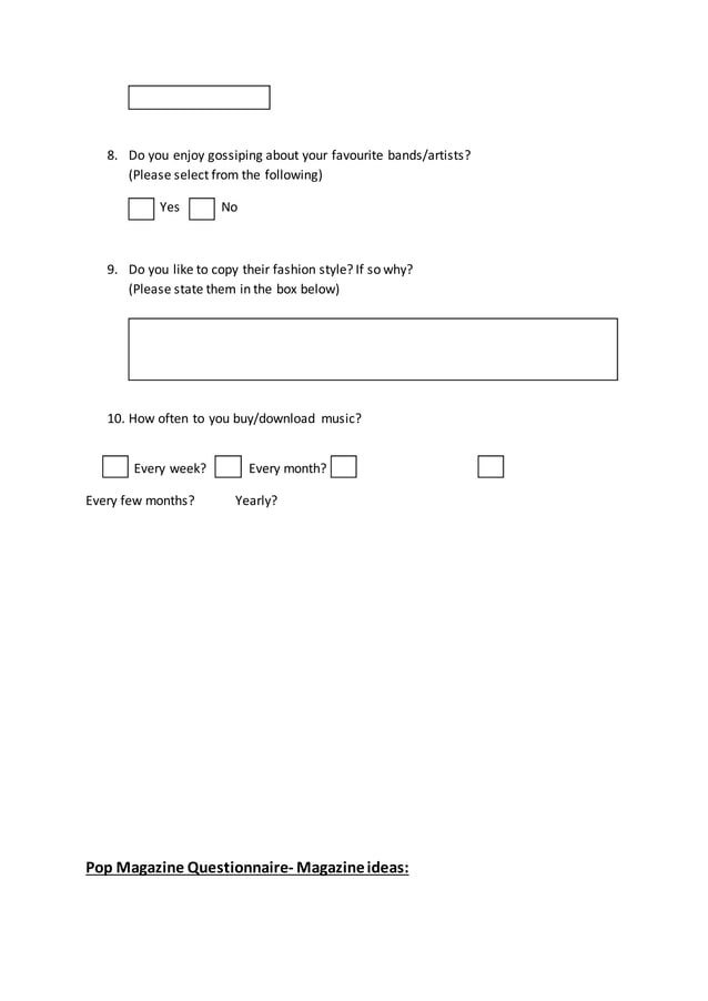 Pop Magazine Questionnaire | DOCX