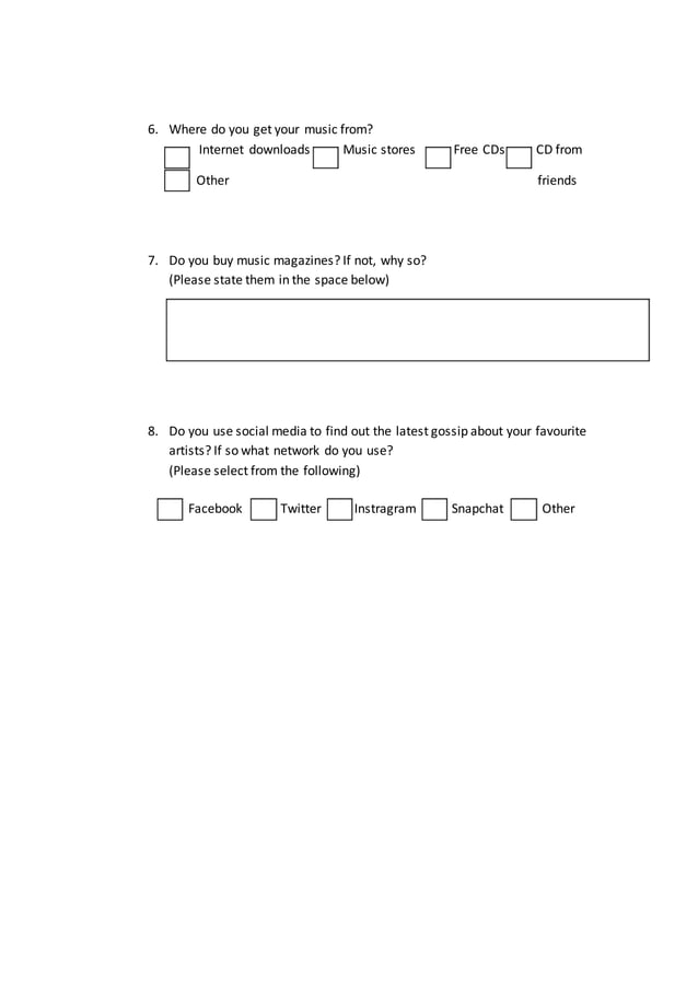 Pop Magazine Questionnaire | DOCX