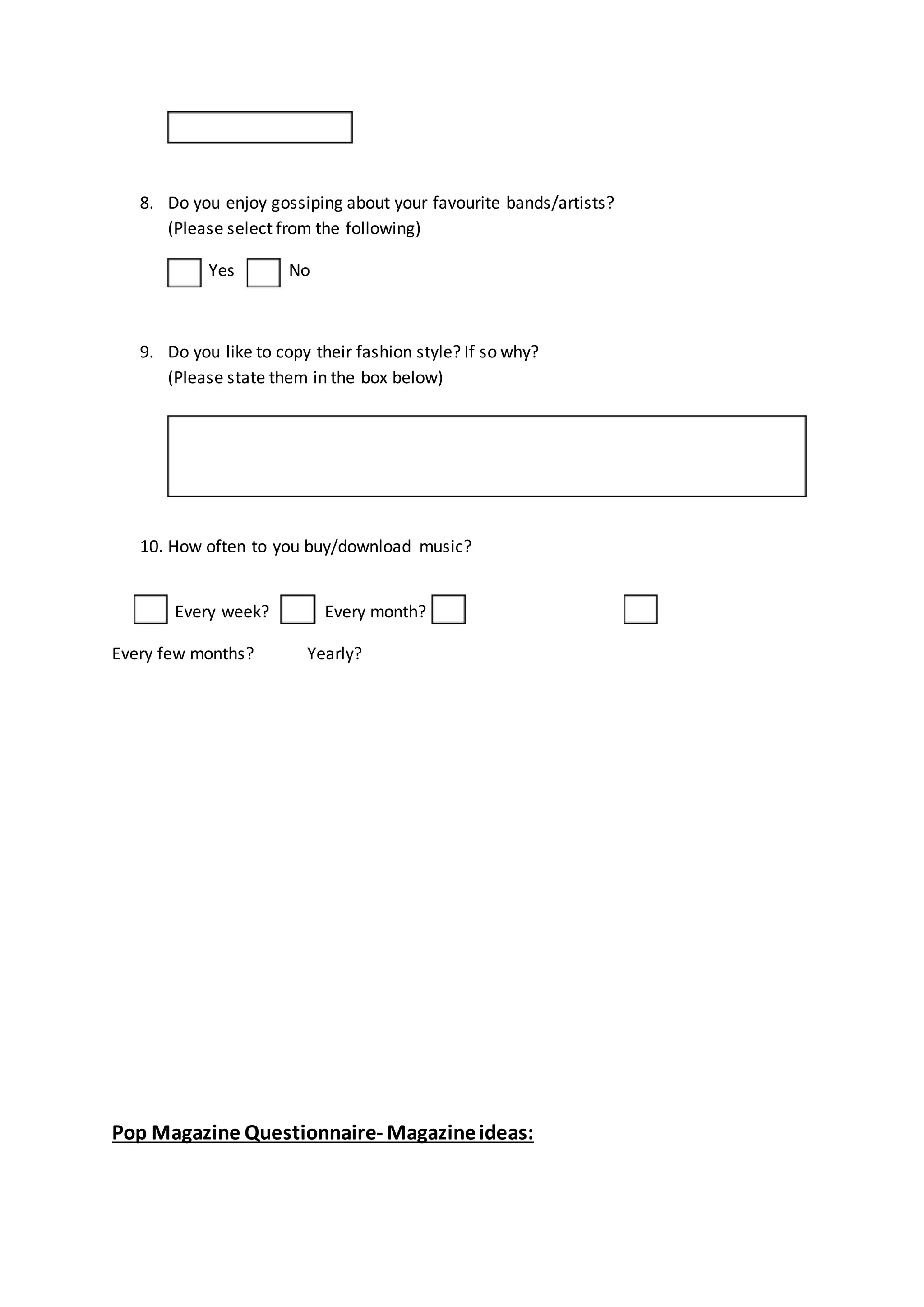 Pop Magazine Questionnaire | PDF