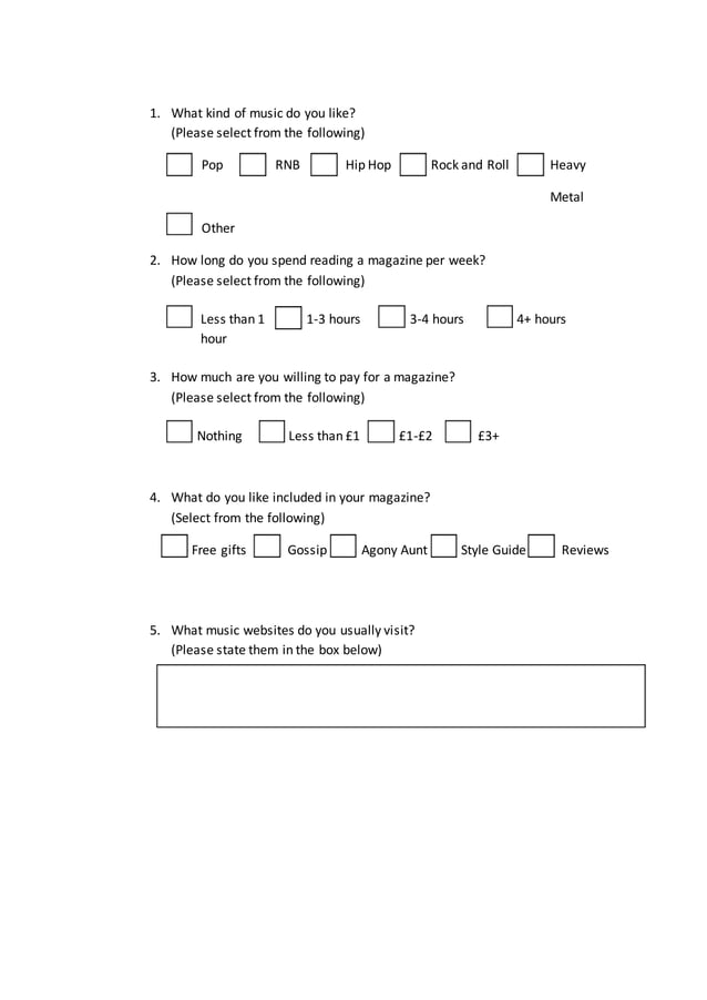 Pop Magazine Questionnaire | PDF
