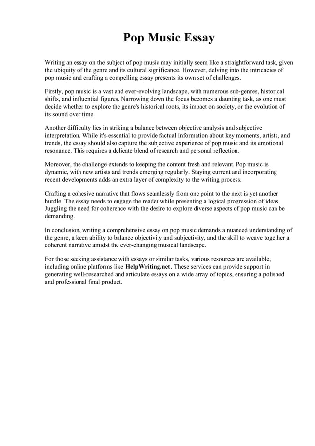 Pop Music Essay.pdf | Contemporary Hits/Pop/Top 40 | Music