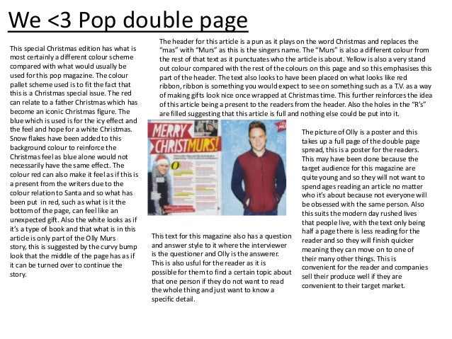 Pop music magazine double page spread annotations
