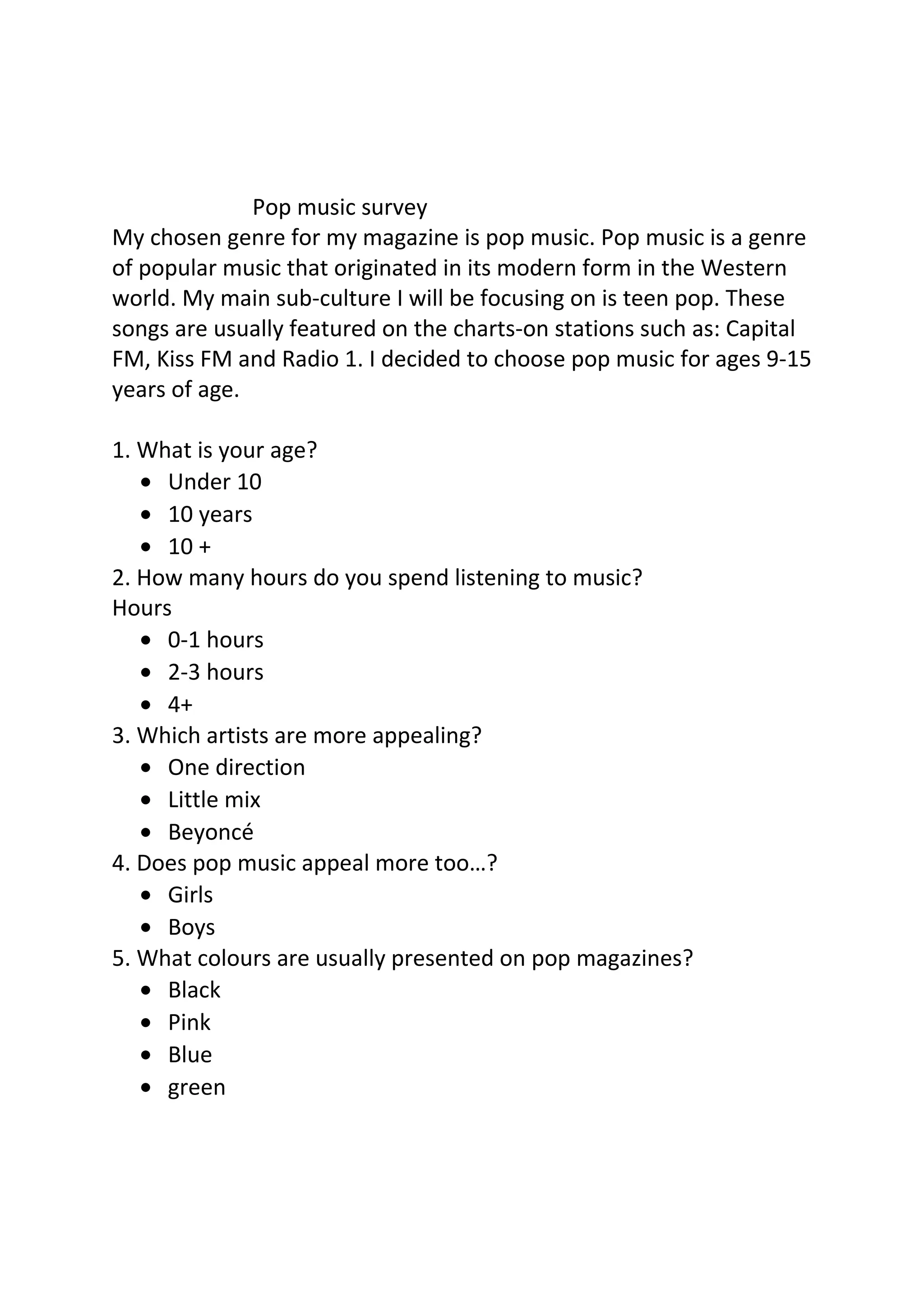 Pop music survey | DOC