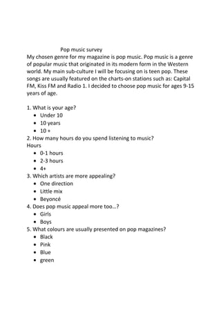 Pop music survey | DOC