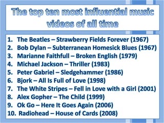 Research into the pop genre of music videos | PPT