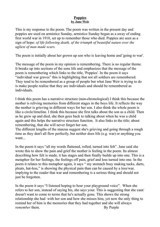 Poppies - Jane Weir | PDF