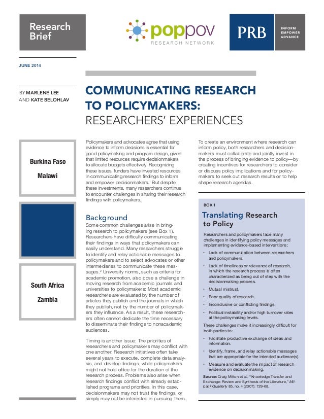 Communicating Research to Policymakers: Researchers' Experiences