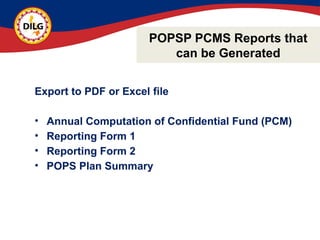 Peace and Order and Public Safety-Planning-and-POPS-PCMS | PPTX