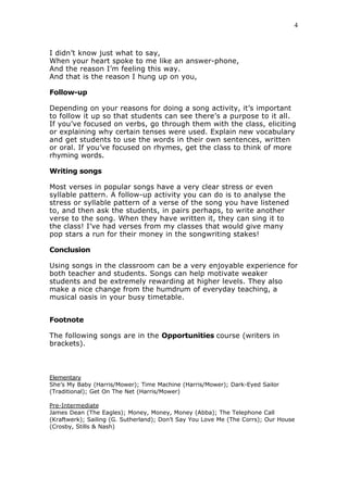 Pop songs in the English class | PDF