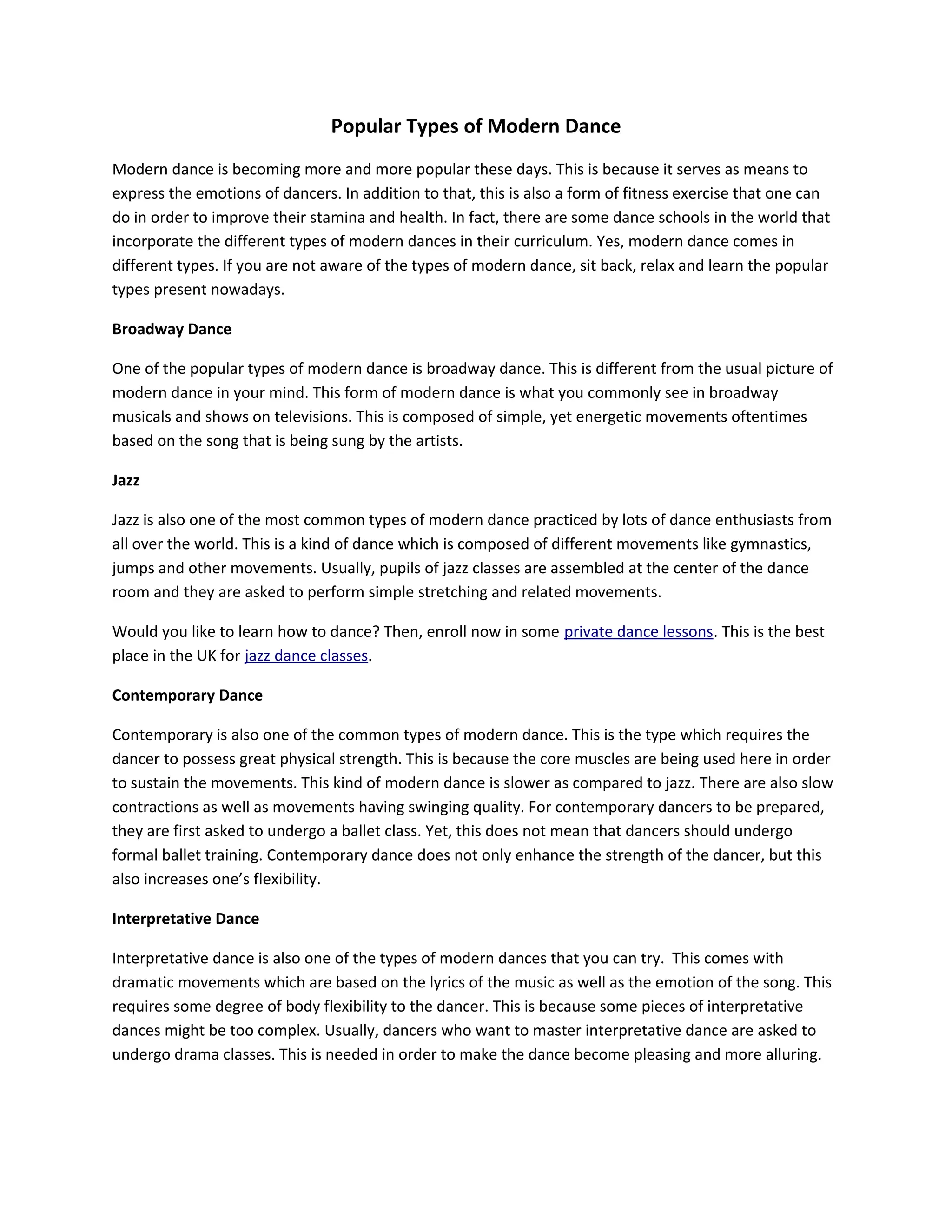 Types of Modern Dance | PDF