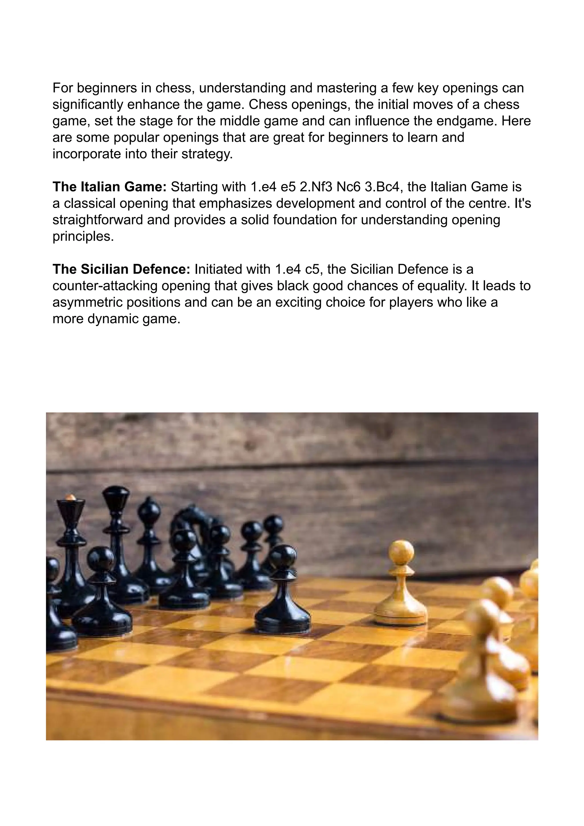 The Popular Chess Openings for Beginners | PDF