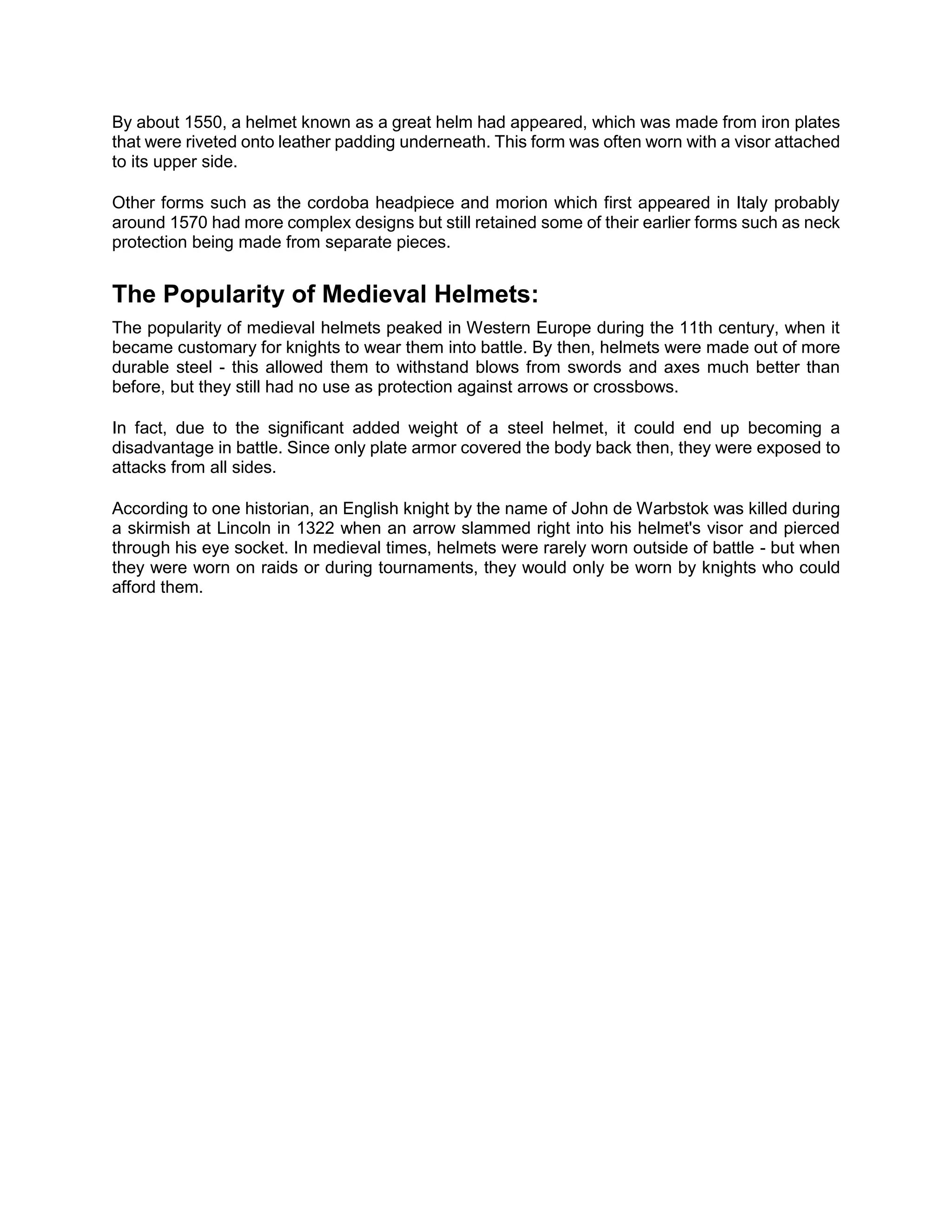 Popular Types of Medieval Helmets | PDF
