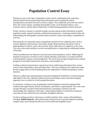 Population Control Essay. Walters State Community College | PDF
