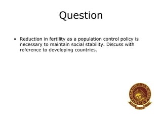 CAPE Sociology Unit Two Population controlpolicy | PPTX