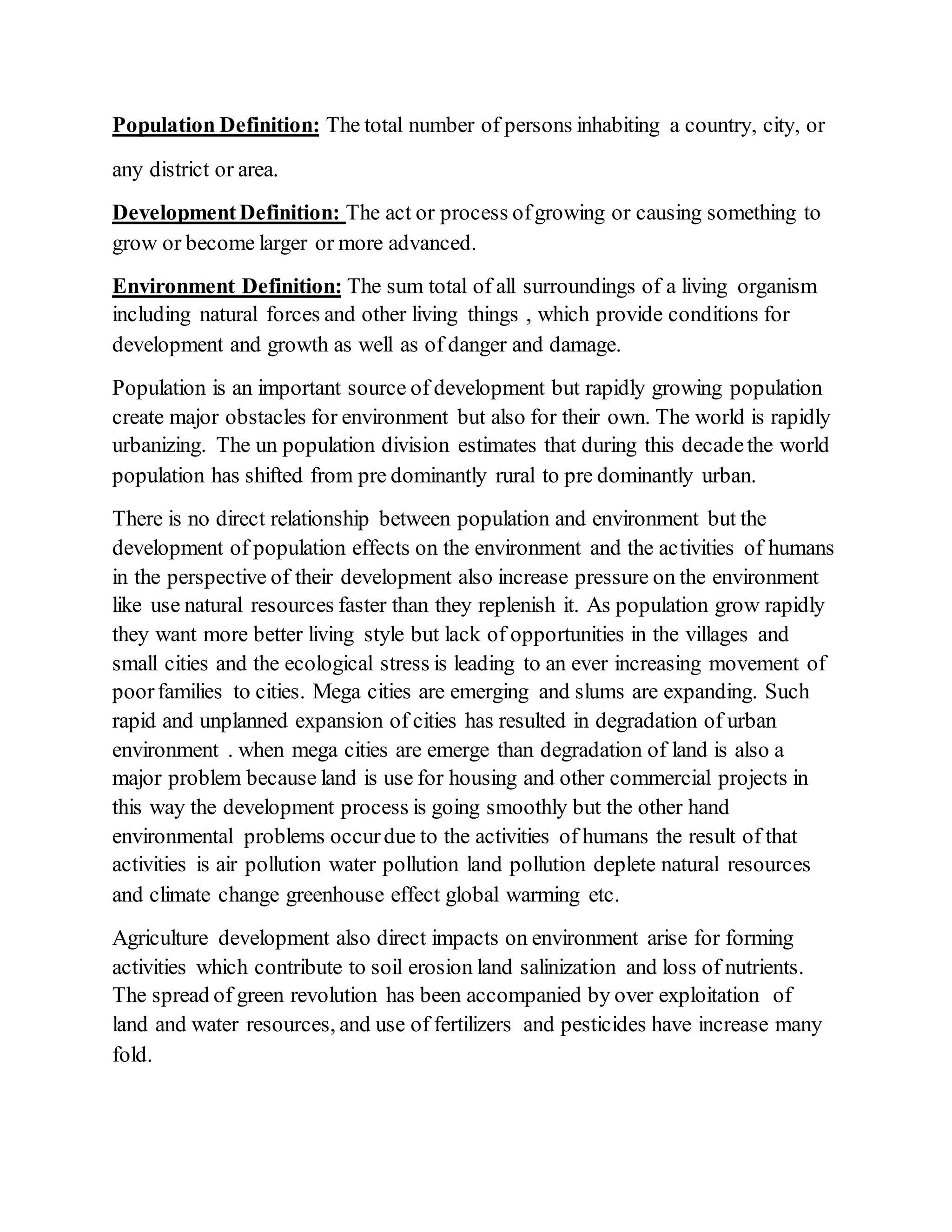 Population development and environment | DOCX | Agriculture | Industries