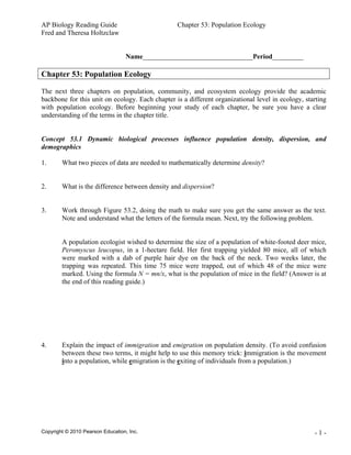 Population Ecology Worksheet
