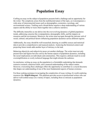 Population Essay. Roberts Wesleyan University | PDF