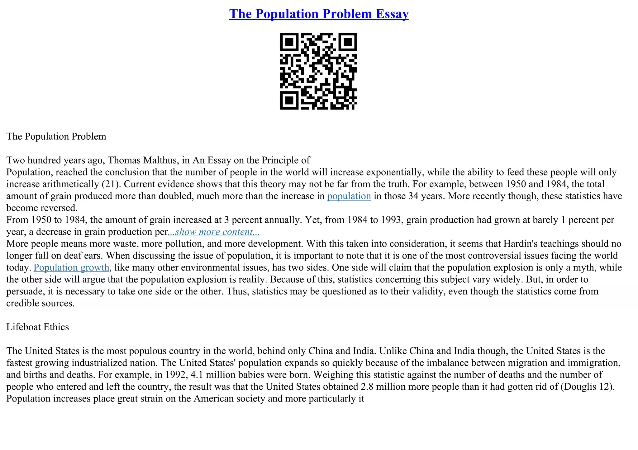 Population Explosion | PDF | Environment | Science