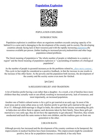 Population Explosion Essay | PDF