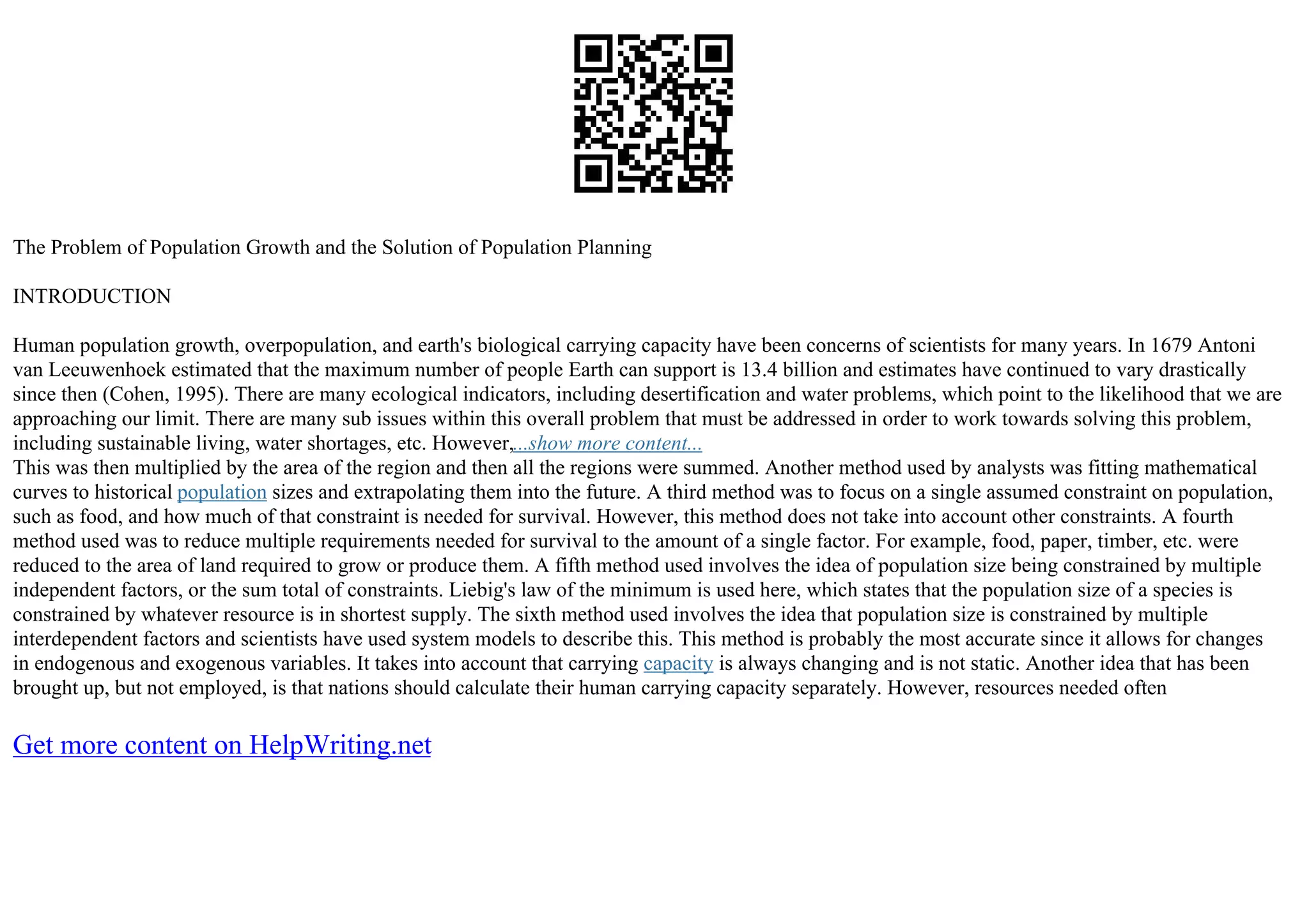 Population Growth Essay | PDF