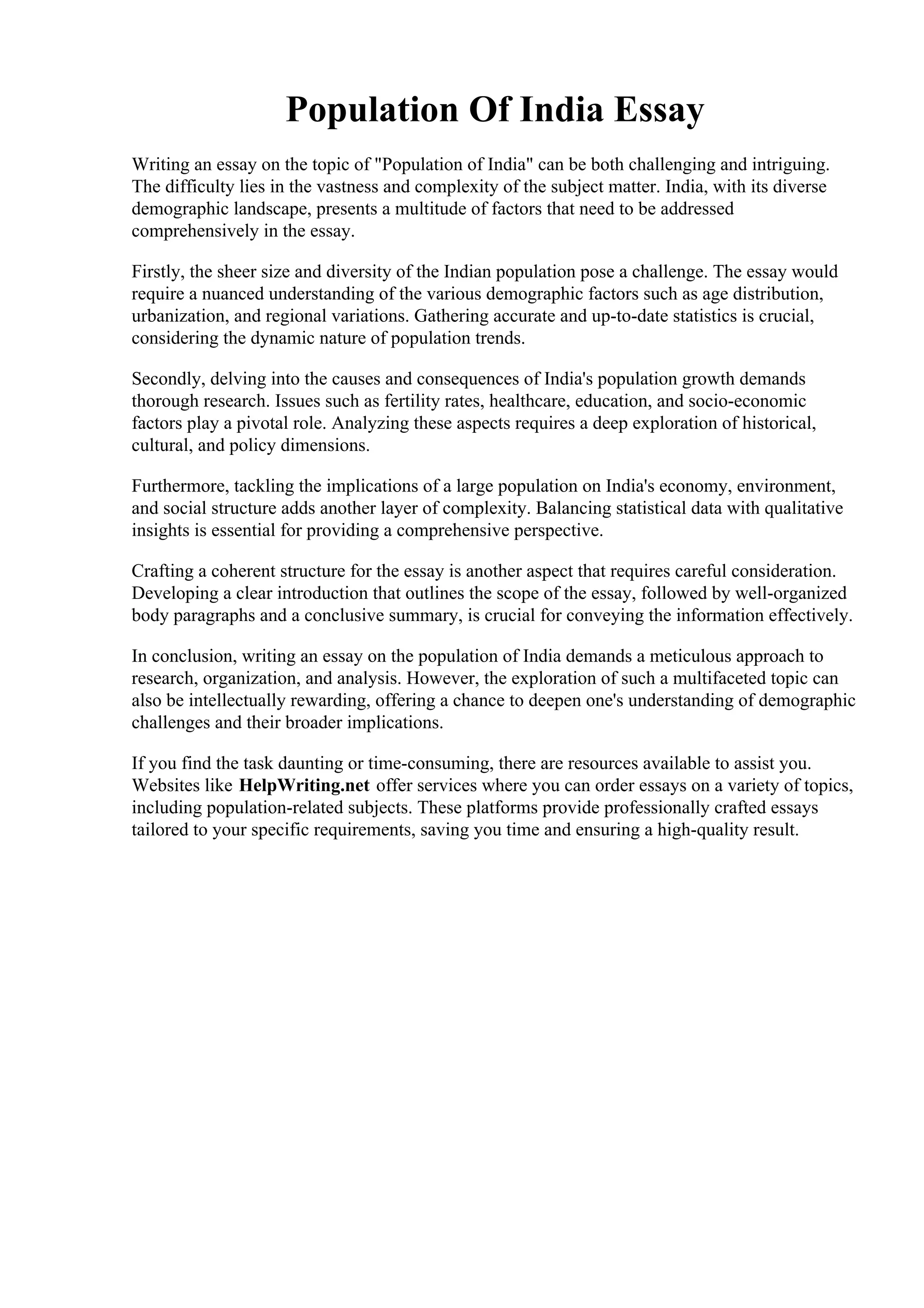 Population Of India Essay. College essay: Population problem in india ...