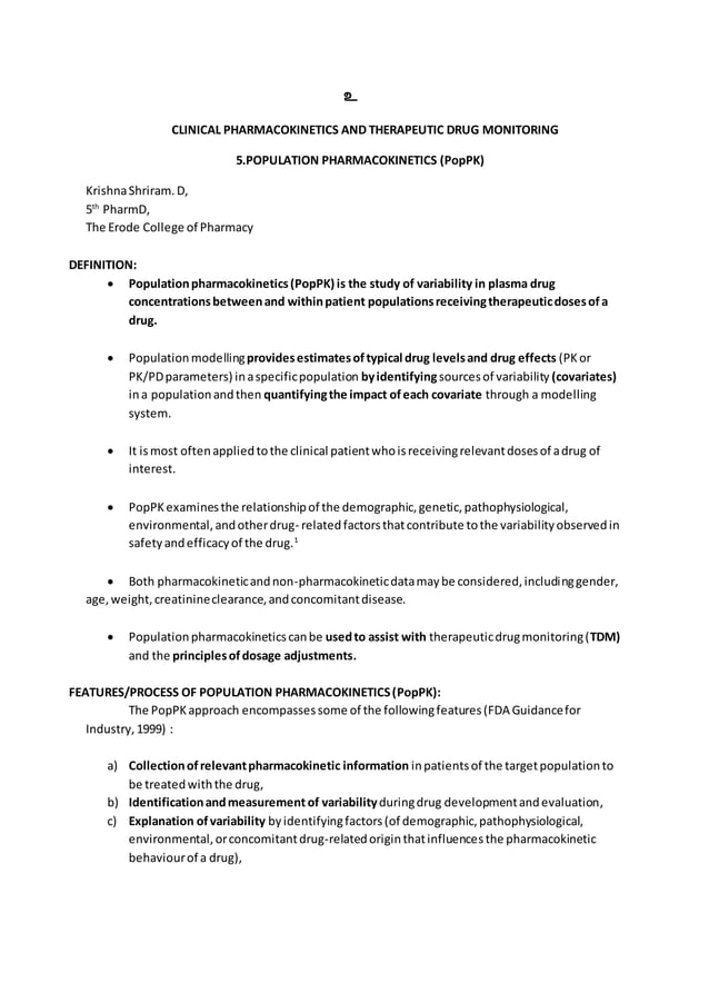 Population pharmacokinetics | DOCX