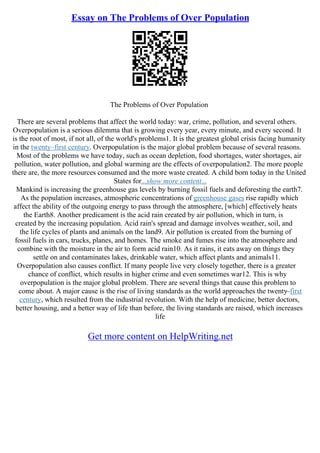 Population Problems Essay | PDF