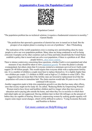 Population Problems Essay | PDF